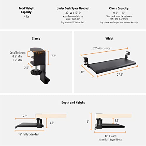 Stand Steady Easy Clamp-On Keyboard Tray - Extra Large Size - No Need to Screw Into Desk! Slides Under Desk - Easy 5 Min Assembly - Great for Home or Office!