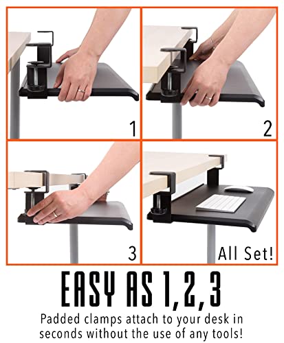 Stand Steady Easy Clamp-On Keyboard Tray - Extra Large Size - No Need to Screw Into Desk! Slides Under Desk - Easy 5 Min Assembly - Great for Home or Office!