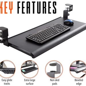 Stand Steady Easy Clamp-On Keyboard Tray - Extra Large Size - No Need to Screw Into Desk! Slides Under Desk - Easy 5 Min Assembly - Great for Home or Office!