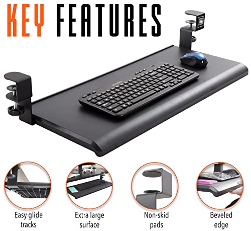 Stand Steady Easy Clamp-On Keyboard Tray - Extra Large Size - No Need to Screw Into Desk! Slides Under Desk - Easy 5 Min Assembly - Great for Home or Office!