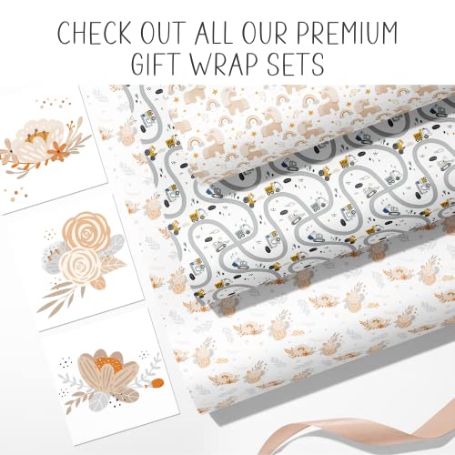 Brave November Gift Wrapping Paper- 3 Wrapping Paper Sheets (25"x35"), 3 Cards & Ribbon-Floral Wrapping Paper Wedding Wrapping Paper and Ribbon Set- Bridal Shower Wrapping Paper & Baby Wrapping Paper