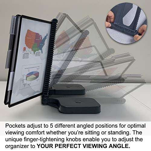 Ultimate Office AdjustaView 10-Pocket Desk Reference Organizer with Easy-Load Pockets and Compact Weighted Base for Maximum Stability (Colored Pockets)