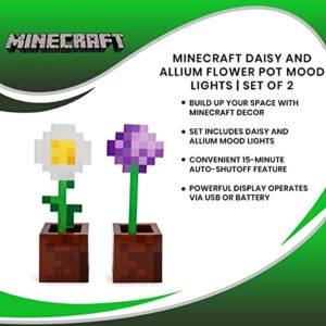 Minecraft Daisy and Allium Flower Pot Mood Lights, Set of 2 | Nightstand Table Lamp with LED Light for Bedroom, Desk, Living Room | Home Decor Room Essentials | Video Game Gifts And Collectibles