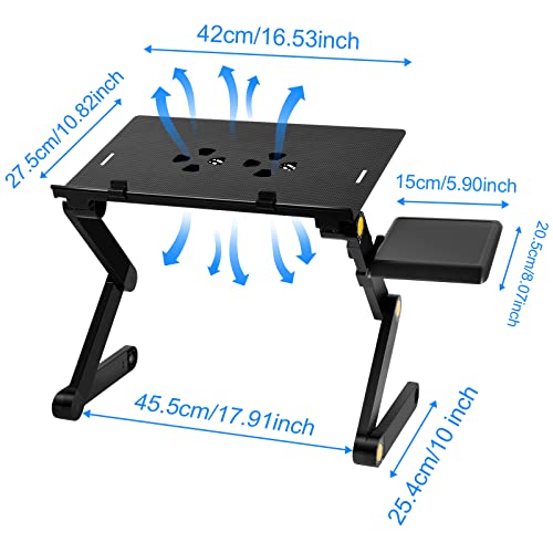 Uten Laptop Stand, Adjustable Computer Stand for Laptop with Mouse Pad, Ergonomic Laptop Stand for Bed Compatible with MacBook Pro Stand, Dell/HP Stand 10-15.6",Foldable Laptop Holder with 2 CPU Fans