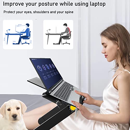 Uten Laptop Stand, Adjustable Computer Stand for Laptop with Mouse Pad, Ergonomic Laptop Stand for Bed Compatible with MacBook Pro Stand, Dell/HP Stand 10-15.6",Foldable Laptop Holder with 2 CPU Fans