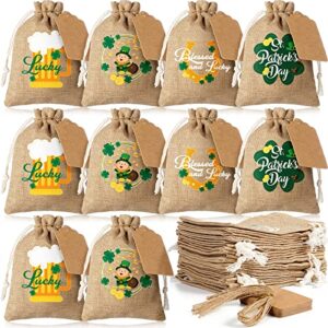 st patricks day gift bags st patricks day treat bags st. patrick’s day party favor bags burlap gift bags with drawstring tags ropes different designs rustic small burlap bags for irish party (20)