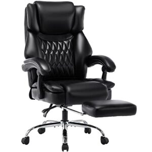 High Back Massage Reclining Office Chair with Footrest - Executive Computer Chair Home Office Desk Chair with Massaging Lumbar Cushion, Adjustable Angle, Breathable Thick Padding for Comfort (Black)