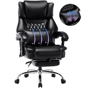 high back massage reclining office chair with footrest – executive computer chair home office desk chair with massaging lumbar cushion, adjustable angle, breathable thick padding for comfort (black)