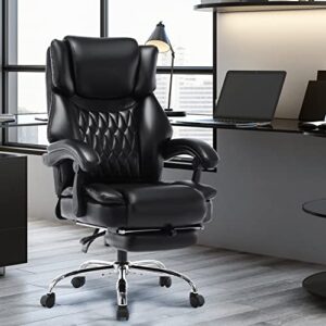 High Back Massage Reclining Office Chair with Footrest - Executive Computer Chair Home Office Desk Chair with Massaging Lumbar Cushion, Adjustable Angle, Breathable Thick Padding for Comfort (Black)