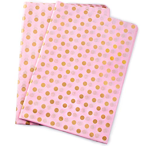 MR FIVE Pink Gold Polka Dot Tissue Paper Bulk,20" x 28",Gift Wrapping Tissue Paper,Tissue Paper for Gift Bags,Wrapping Paper for Baby Shower Graduation,Birthday,Holiday Party Decoration,30 Sheets