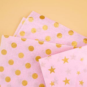 MR FIVE Pink Gold Polka Dot Tissue Paper Bulk,20" x 28",Gift Wrapping Tissue Paper,Tissue Paper for Gift Bags,Wrapping Paper for Baby Shower Graduation,Birthday,Holiday Party Decoration,30 Sheets