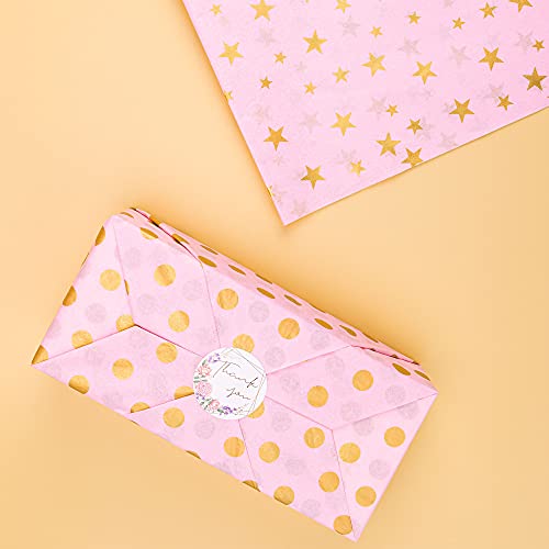 MR FIVE Pink Gold Polka Dot Tissue Paper Bulk,20" x 28",Gift Wrapping Tissue Paper,Tissue Paper for Gift Bags,Wrapping Paper for Baby Shower Graduation,Birthday,Holiday Party Decoration,30 Sheets