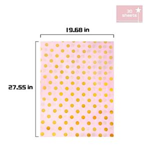 MR FIVE Pink Gold Polka Dot Tissue Paper Bulk,20" x 28",Gift Wrapping Tissue Paper,Tissue Paper for Gift Bags,Wrapping Paper for Baby Shower Graduation,Birthday,Holiday Party Decoration,30 Sheets