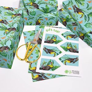 CENTRAL 23 Tropical Wrapping Paper - Birthday Wrapping Paper For Women or Men - Birds - Toucan - Leaves - Blue Gift Wrap - Comes With Stickers - Recyclable