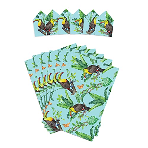 CENTRAL 23 Tropical Wrapping Paper - Birthday Wrapping Paper For Women or Men - Birds - Toucan - Leaves - Blue Gift Wrap - Comes With Stickers - Recyclable