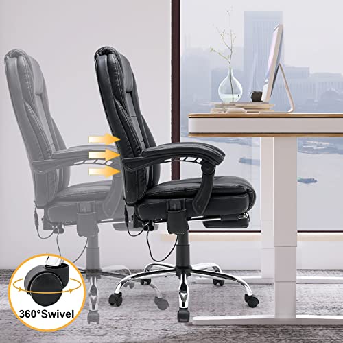 HOMREST Executive Office Chair, Ergonomic High Back Cushion Lumbar Back Support, Computer Desk Chair, Reclining Office Chair with Foot Rest, Padded Armrest, Adjustable Height, Massage and Heated