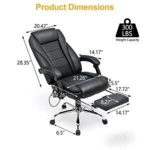 HOMREST Executive Office Chair, Ergonomic High Back Cushion Lumbar Back Support, Computer Desk Chair, Reclining Office Chair with Foot Rest, Padded Armrest, Adjustable Height, Massage and Heated