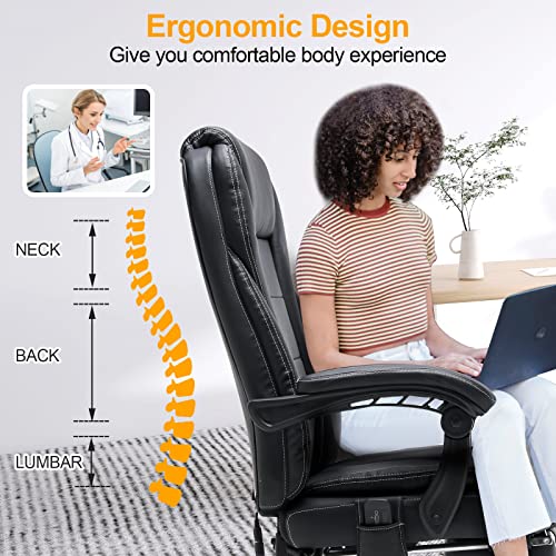 HOMREST Executive Office Chair, Ergonomic High Back Cushion Lumbar Back Support, Computer Desk Chair, Reclining Office Chair with Foot Rest, Padded Armrest, Adjustable Height, Massage and Heated