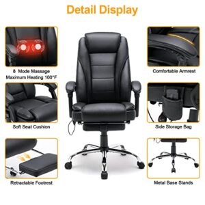 HOMREST Executive Office Chair, Ergonomic High Back Cushion Lumbar Back Support, Computer Desk Chair, Reclining Office Chair with Foot Rest, Padded Armrest, Adjustable Height, Massage and Heated