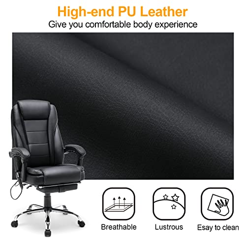 HOMREST Executive Office Chair, Ergonomic High Back Cushion Lumbar Back Support, Computer Desk Chair, Reclining Office Chair with Foot Rest, Padded Armrest, Adjustable Height, Massage and Heated