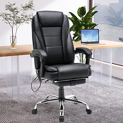 HOMREST Executive Office Chair, Ergonomic High Back Cushion Lumbar Back Support, Computer Desk Chair, Reclining Office Chair with Foot Rest, Padded Armrest, Adjustable Height, Massage and Heated