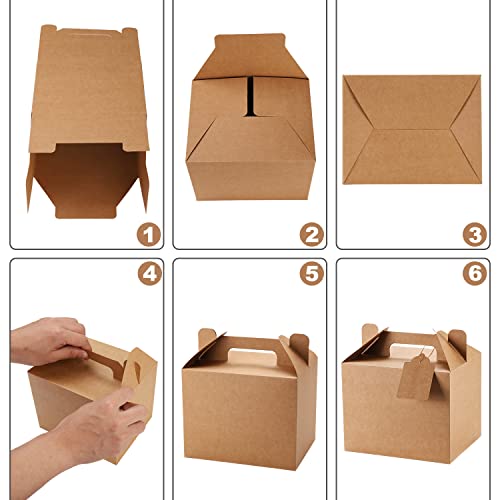 12 Pack Brown Treat Boxes, Kraft Paper Party Favor Boxes Gable Boxes Gift Boxes for Kids' Birthday Party, Wedding, Baby Shower, with Tag 7 x 5.5 x 5.5 Inches