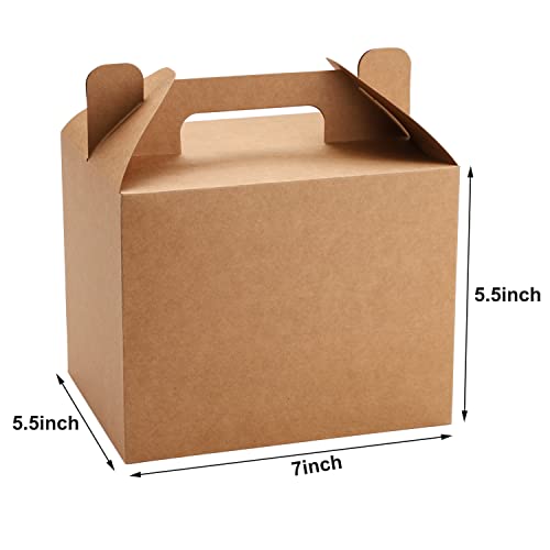 12 Pack Brown Treat Boxes, Kraft Paper Party Favor Boxes Gable Boxes Gift Boxes for Kids' Birthday Party, Wedding, Baby Shower, with Tag 7 x 5.5 x 5.5 Inches