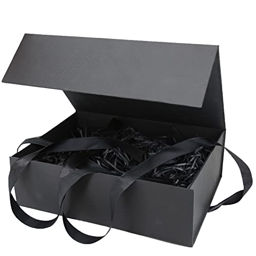 ZQXIZM Gift Box 7.8x7x3.1 Inches, Black Gift Box with Lid, Rectangle Proposal Bridesmaid Groomsmen Box, Collapsible Gift Boxes with Magnetic Lid Ribbon Paper Filler