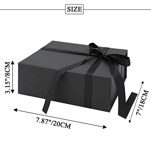 ZQXIZM Gift Box 7.8x7x3.1 Inches, Black Gift Box with Lid, Rectangle Proposal Bridesmaid Groomsmen Box, Collapsible Gift Boxes with Magnetic Lid Ribbon Paper Filler