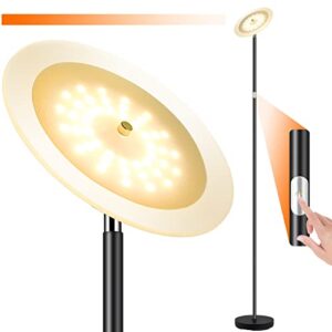 dimmable floor lamps for living room, 71″ torchiere floor lamp with touch control, 20w led bright tall pole lamp, 3000k daylight, modern standing lamp for bedroom/office/den, sky stand up lamp black