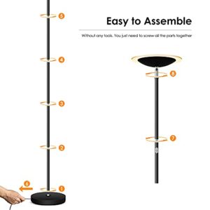 Dimmable Floor Lamps for Living Room, 71" Torchiere Floor Lamp with Touch Control, 20W LED Bright Tall Pole Lamp, 3000K Daylight, Modern Standing Lamp for Bedroom/Office/Den, Sky Stand up Lamp Black