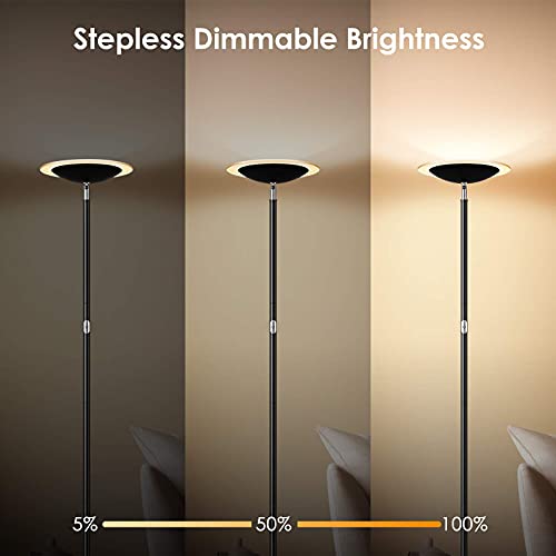 Dimmable Floor Lamps for Living Room, 71" Torchiere Floor Lamp with Touch Control, 20W LED Bright Tall Pole Lamp, 3000K Daylight, Modern Standing Lamp for Bedroom/Office/Den, Sky Stand up Lamp Black