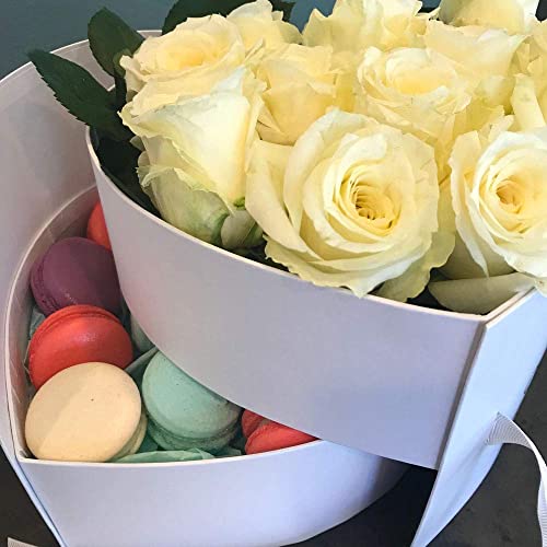 [USA-SALES] Premium Quality Heart Shaped Flower Box, Floral Gift Box, with Lids, Size 9x8x6.5, for Luxury Style Flower Arrangements, Ships From USA (White)