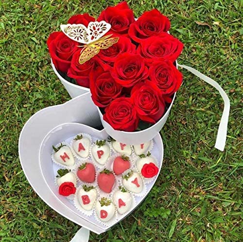 [USA-SALES] Premium Quality Heart Shaped Flower Box, Floral Gift Box, with Lids, Size 9x8x6.5, for Luxury Style Flower Arrangements, Ships From USA (White)