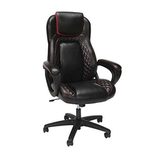 OFM Essentials Collection Racing Style SofThread Leather High Back Office Chair, in Red