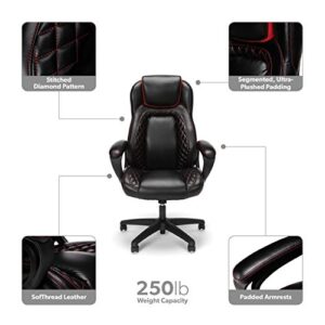 OFM Essentials Collection Racing Style SofThread Leather High Back Office Chair, in Red