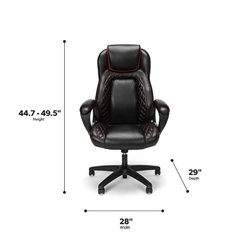 OFM Essentials Collection Racing Style SofThread Leather High Back Office Chair, in Red