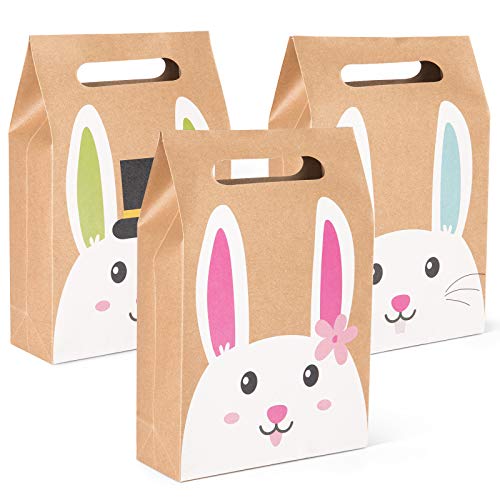 DECORLIFE 21PCS Easter Treat Bags, Easter Goodie Bags for Kids Eggs Hunt, Gift Bag with Handles, Paper Bags Bulk for Party Favors