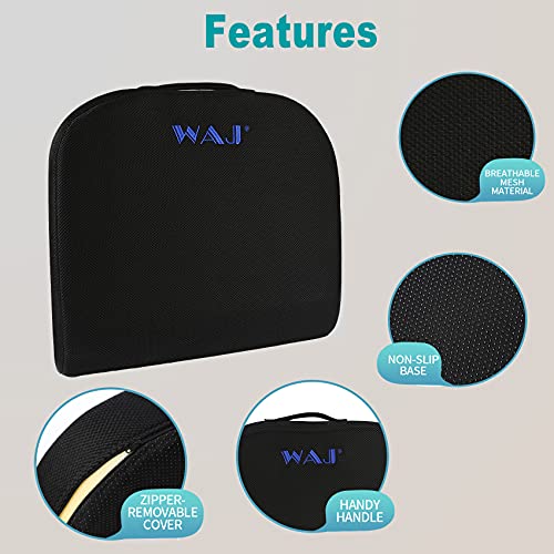 WAJ Large Seat Cushion - Coccyx Cushion for Sciatica - Memory Foam Office Chair Cushion with Carry Handle and Anti Slip Bottom, Black