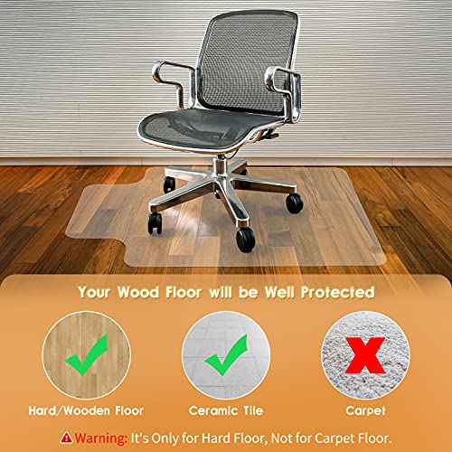 Office Chair Mat for Hardwood Floor & Tile Floor, 47"x36" Plastic Anti-Slip Floor Protector for Home Office, Under Desk Computer Gaming Chair Mat, Transparent, Can't be Used on Carpet