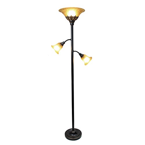 Elegant Designs LF2002-RBZ 3 Light Floor Lamp with Scalloped Glass Shades, Restoration Bronze/Champagne