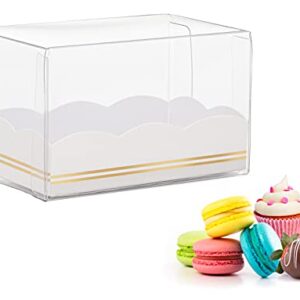 Macaron Boxes for Macaron Packaging- Pack of 20 Party Favor Boxes- 2"x2"x3" Wedding Favor Boxes w/Scallop Gold Foil Design-Macaroon Boxes Packaging-Clear Boxes for Favors-Clear Treat Boxes-Macaron Box