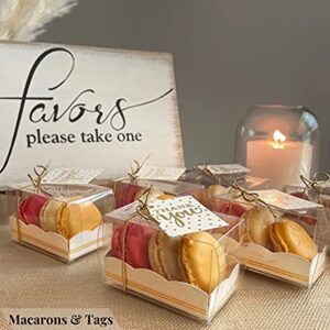 Macaron Boxes for Macaron Packaging- Pack of 20 Party Favor Boxes- 2"x2"x3" Wedding Favor Boxes w/Scallop Gold Foil Design-Macaroon Boxes Packaging-Clear Boxes for Favors-Clear Treat Boxes-Macaron Box