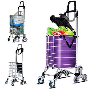 shopping cart grocery folding with wheels cover, stair climber shopping cart for groceries with double handle for utility shopping cart purple