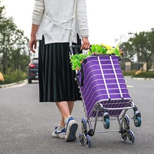 Shopping Cart Grocery Folding with Wheels Cover, Stair Climber Shopping Cart for Groceries with Double Handle for Utility Shopping Cart Purple