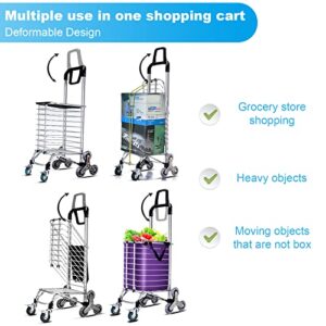 Shopping Cart Grocery Folding with Wheels Cover, Stair Climber Shopping Cart for Groceries with Double Handle for Utility Shopping Cart Purple