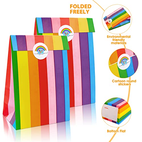 Party Favor Bags,Small Paper Bags,Paper Gift Bags Small Gift Bags Bulk,Paper Party Bags with FREE Stickers,Kraft Paper Goodie Bags Goody Bags Treats Bags Candy Bags,Rainbow Gift Bags Multipack Gift Wrap Bags for Birthdays Party,Easter,Holiday for Kids Boy