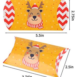 DIYASY Christmas Pillow Boxes,60 Pcs Gift Card Holders Small Treat Box in12 Xmas Designs for Small Gifts with Gold Twine