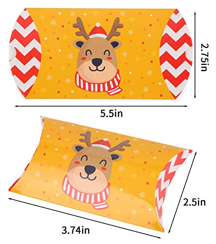 DIYASY Christmas Pillow Boxes,60 Pcs Gift Card Holders Small Treat Box in12 Xmas Designs for Small Gifts with Gold Twine