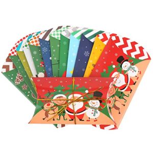 DIYASY Christmas Pillow Boxes,60 Pcs Gift Card Holders Small Treat Box in12 Xmas Designs for Small Gifts with Gold Twine